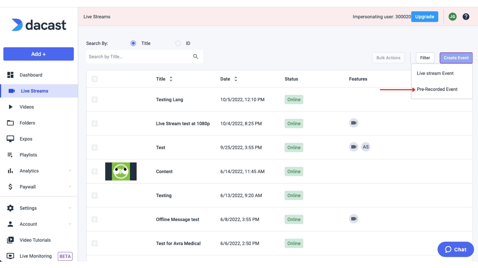 VOD To Live - Dacast